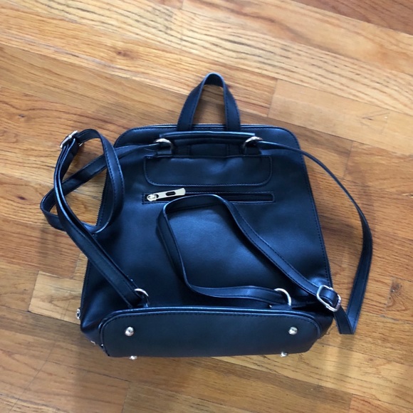 Bags | Black Faux Leather Backpack | Poshmark